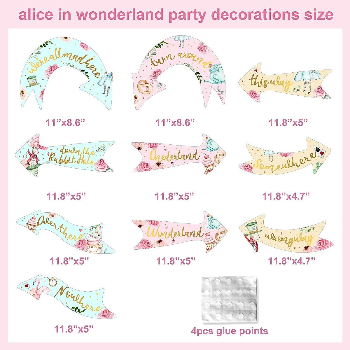 Alice in Wonderland Party Decorations, Fiesec Mad Hatter Tea Party Supplies Alice in Wonderland Hanging Swirl Sign Arrow Directional Sign Banner Yellow Blue Pink