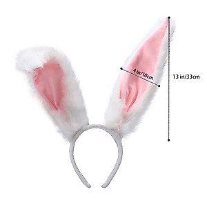 Bunny Ears Headbands Furry Rabbit Ear Headband Party Prom Cosplay Headwear Costume Hair Accessories for Women (White)