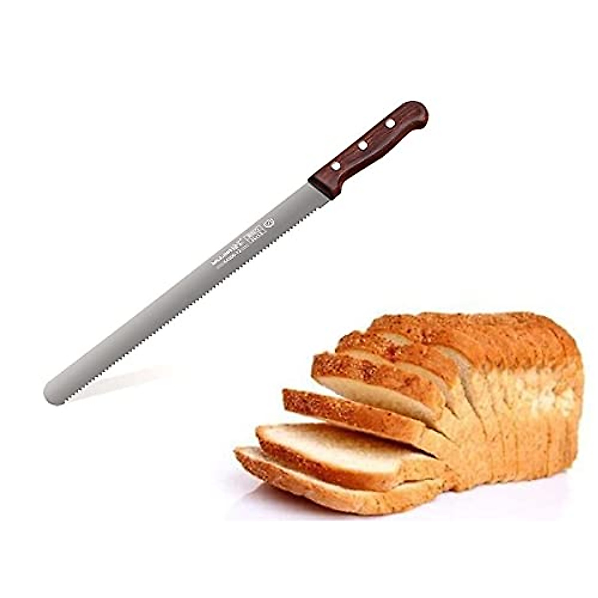 YUJIA Serrated Cake/Bread Knife, 12 Inch blade,High Carbon Stainless Steel Silver, Solid Black Walnut wood hand.