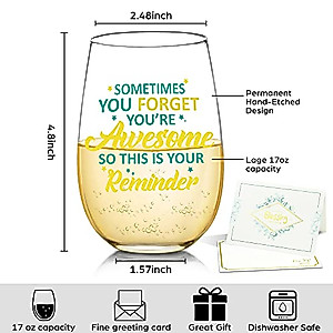Sometimes You Forget That You are Awesome Funny Wine Glass Inspirational Gifts - Thank You Gifts for Women, Unique Christmas Graduation Birthday Friendship Gifts for Women, Friends, Coworker, Her, 17