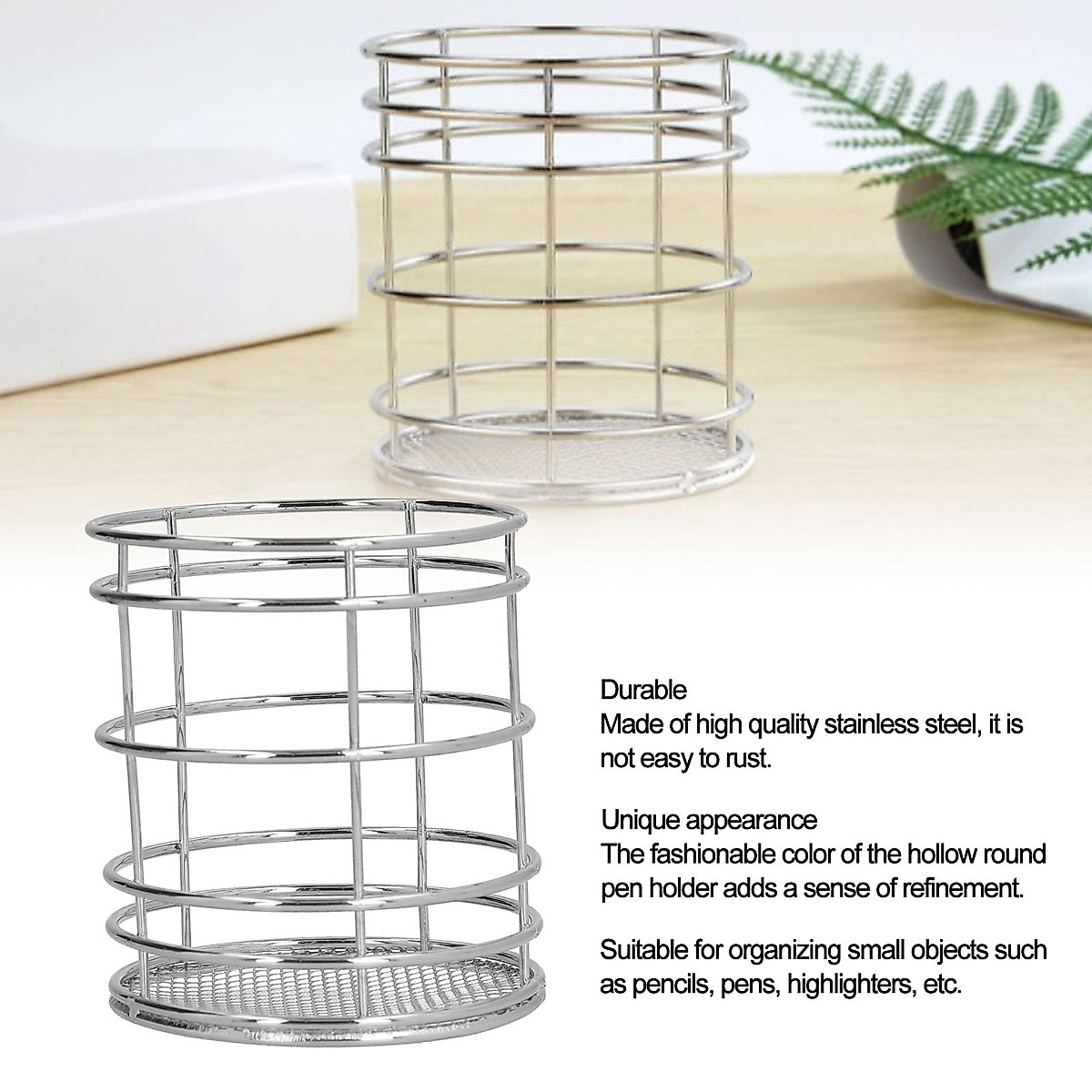 BORDSTRACT Small Wire Utensil Holder, 11x9x9cm Metal Round Pen Holder, Make Up Brush Holder Desk Cutlery Chopsticks Organizer for Kitchen Counter Home Office(Silver)