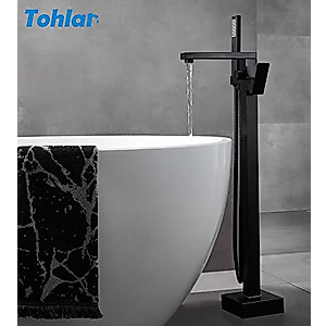 Tohlar Freestanding Bathtub Faucet Floor Mount Tub Filler Black Shower Faucets with Handheld Shower and Swivel Mixer Spout
