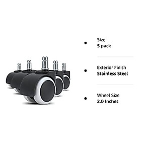 HN Office Chair Caster Wheels,No Noise Polyurethane (PU) Ball Bearings Chair Casters,Heavy Duty Computer Desk Chair Swivel Caster Wheel,Easy to Replace Universal Wheels Office Chair,5 Pack Castors.