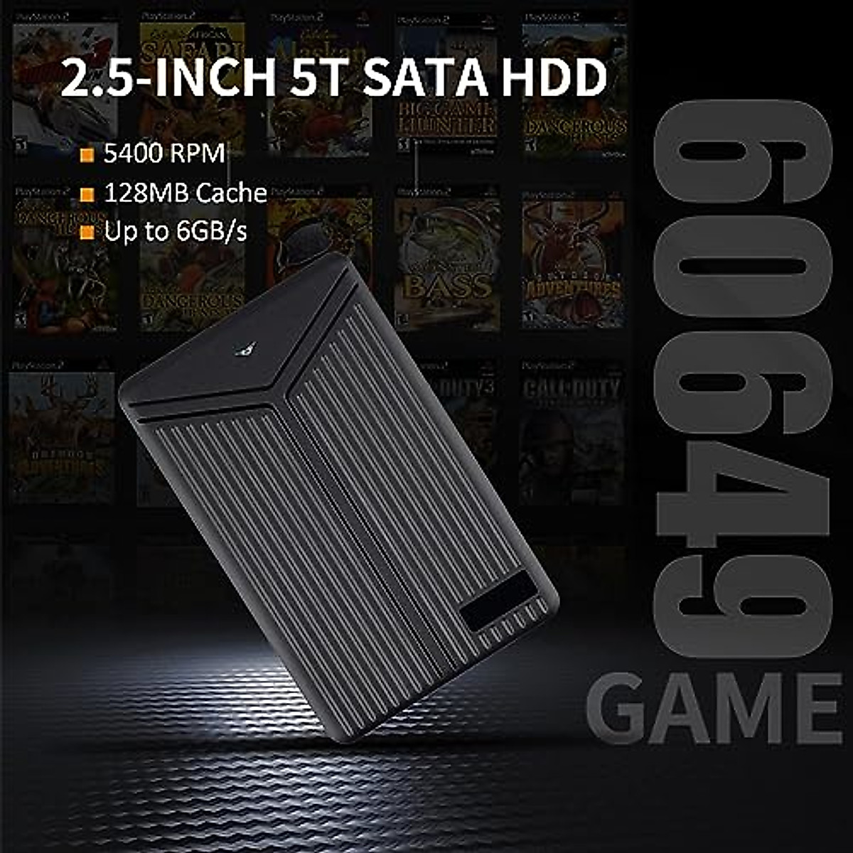 5T Retro Game Console HDD with 60649 Video Games+58 AAA PC Games, 82 Emulator Console, 3 Game System for Win 8.1/10/11 Plug and Play, Up to 6GB/s, 2 Wireless Controllers