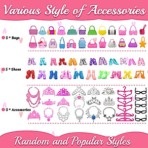 32 Pcs Doll Clothes and Accessories for Doll, 11.5 Inch Doll Outfit Collection Including 6 Floral Skirts 6 Dresses 5 Shoes 5 Accessories and 5 Bags (Random Style), for Girls Birthday Gifts