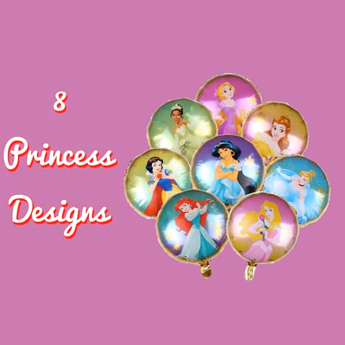 8 Disney Princess Birthday Party Balloons – Belle Cinderella Tiana Ariel Balloons – Snow White Sleeping Beauty Jasmine Rapunzel - Princess Party Supplies Balloon Decorations by Jolly Jon
