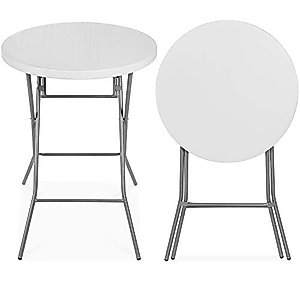 Best Choice Products 32in Bar Height Folding Table, Round Indoor Outdoor Accessory for Patio, Backyard, Dining Room, Events w/Thick Table Top, Metal Frame, Locking Legs, 330lb Weight Capacity - White