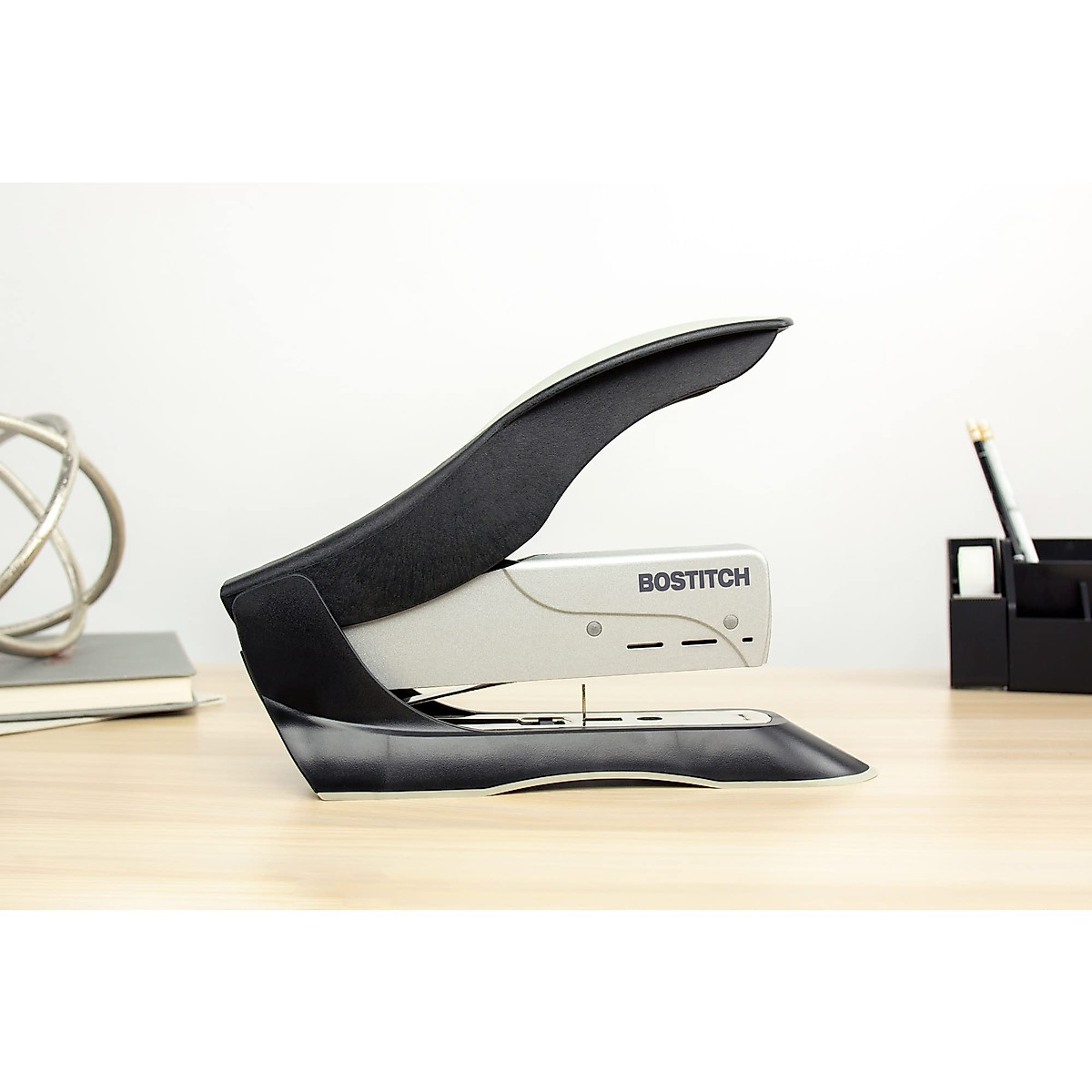 Bostitch inHANCE+100 Heavy Duty Stapler - Two Fingers, No Effort, Spring Powered Stapler - 100 Sheets, Gray (1300)