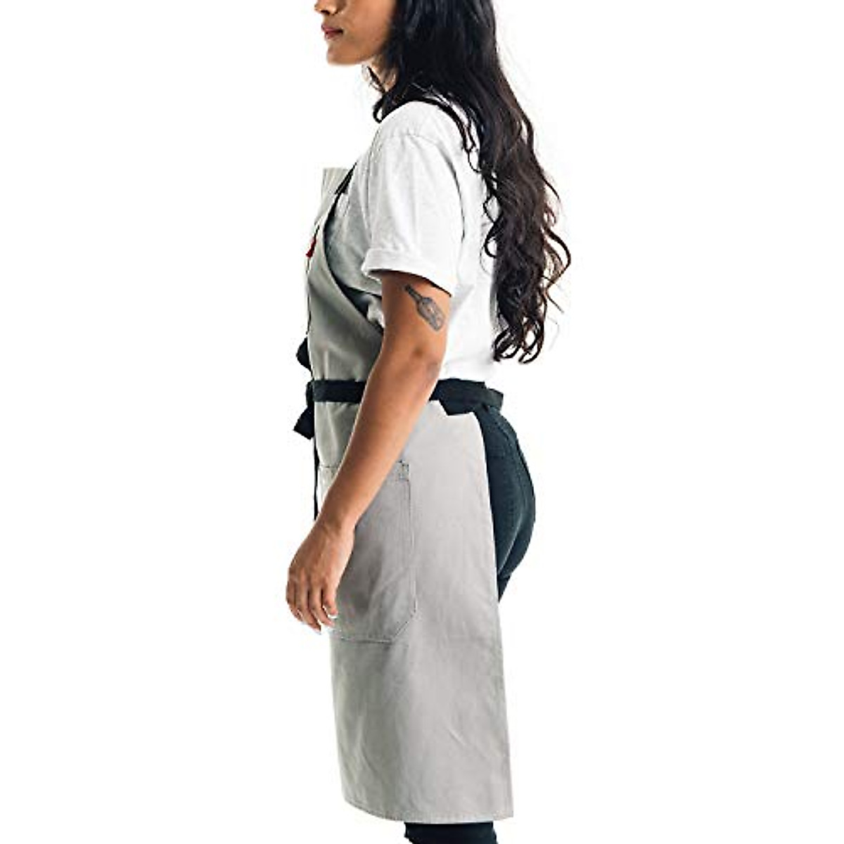 Caldo Daily Cotton Kitchen Apron for Cooking- Mens and Womens Professional Chef or Server Bib Apron - Adjustable Straps with Pockets and Towel Loop (Grey)