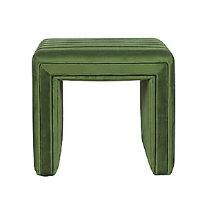 HomePop Modern Channel Tufted Velvet Ottoman Home Décor|Ottoman for Living Room & Bedroom - Green