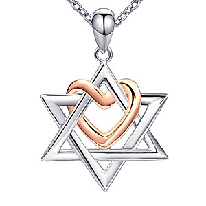 APOTIE Silver Star of David pendant with Rose Gold Heart Necklace Mother Day Jewelry Gift for Mom Women (Rose Gold Heart Star of David Necklace)