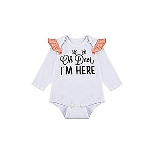 Newbron Baby Girl Deer Theme Outfit Daddy's Little Girl Clothing Oh Deer I'm Here Deer Pant Set (Blue,0-3 Months)