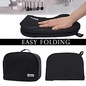 iFedio 2 Slice Toaster Cover Black with Pockets, Appliance Cover Toaster Dust And Fingerprint Protection/Machine Washable/Toaster Machine Cover Can Hold Jam Spreader Knife & Toaster Tongs (Black)