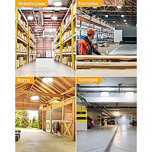 SUPERDANNY High Bay Lights - 150W, 21,000 lm, 140 LM/W, 5000K Daylight UFO High Bay LED Shop Lights, High Bay Led Light 6ft Cable- LED High Bay Light for Warehouse, 4/Pack