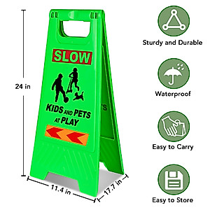 XPCARE 4 Pack Kids Playing Sign for Street, Children at Play Safety Sign with Reflective Tapes,Caution Slow Down for Street,Kids and Pets at Play Warning Sign