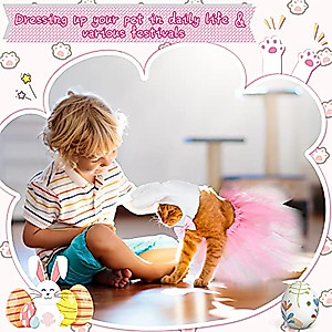 4 Pcs Bunny Costume Set Bunny Rabbit Hat with Ear Bunny Ears Pet Headband Lace Tutu Skirt with Bunny Ears Tail and Bow for Easter Cats Small Dogs Party Costume Accessory