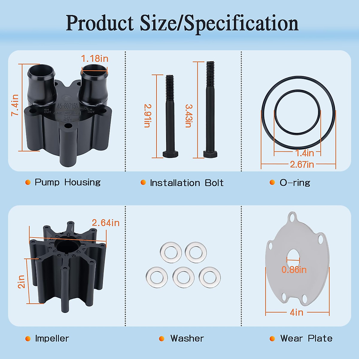 46-807151A14 Water Pump Housing & Impeller Repair Kit Replaces for Mercruiser Bravo 46-807151A14,by LIYYOO