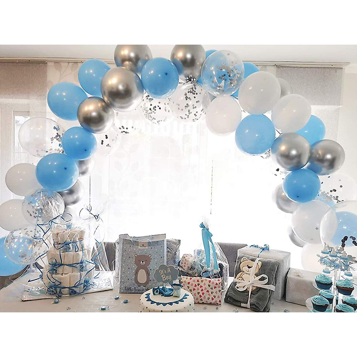 Blue White Silver Confetti Balloons, 50pcs 12 Inches Latex Party Balloons Helium Balloons for Birthday Bridal Shower Graduation Wedding Decorations