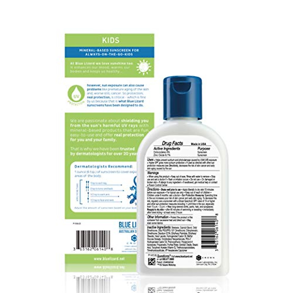 BLUE LIZARD KIDS Mineral Sunscreen with Zinc Oxide, SPF 30+, Water Resistant, UVA/UVB Protection with Smart Bottle Technology - Fragrance Free, Reef Safe Bottle, Unscented, 5 Fl.Oz