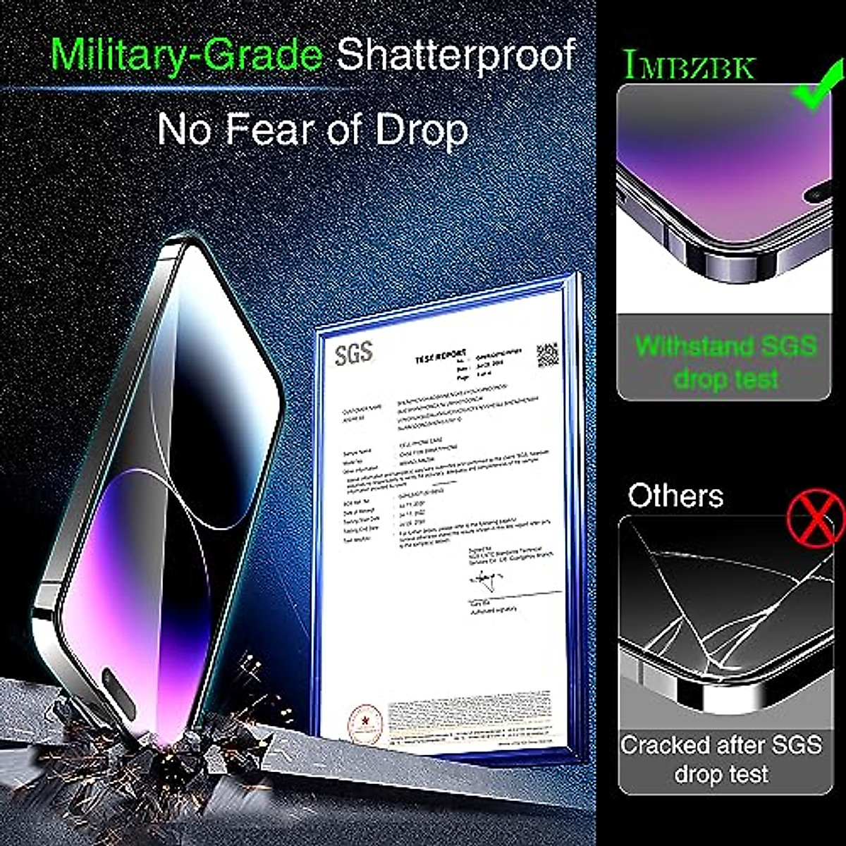 IMBZBK 3 Pack Screen Protector for iPhone 14 Pro Tempered Glass with 3 Pack Camera Lens Protector, Accessories 9H Anti Scratch for Apple 14 Pro, 2.5D Curved, Case Friendly, Transparent