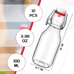 Flip Top Glass Bottles with Caps Beer Clear Swing Top Glass Vinegar Kombucha Bottles with Stoppers Airtight Lids for Wedding Themed Baby Shower Christmas Gifts(12 Pcs,3.38 oz)