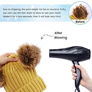 Arctic Paw Beanie for Women Cable Knit Beanie with Faux Fur Pompom Ears Yellow