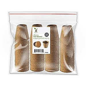 xGarden 100 Pack 3.15" Round Plant & Seed Starter Peat Pots - Nursery Pots for Vegetables or Herbs - Use for Germination or Seedlings