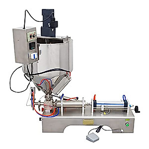 INTBUYING 110V 30-300ml Paste Liquid Heating Mixing Filling Machine with Vertical Stirring Hopper for Cream Shampoo Honey Toothpaste Oil Sauce Butter