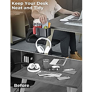 yamagahome Desk Cup Holder, 2 in 1 Table Cup Holder with Headphone Hanger, Anti-Spill Tableside Cup Holder for Water Bottles, Wheelchairs, Workstations, Gaming Desk Accessories