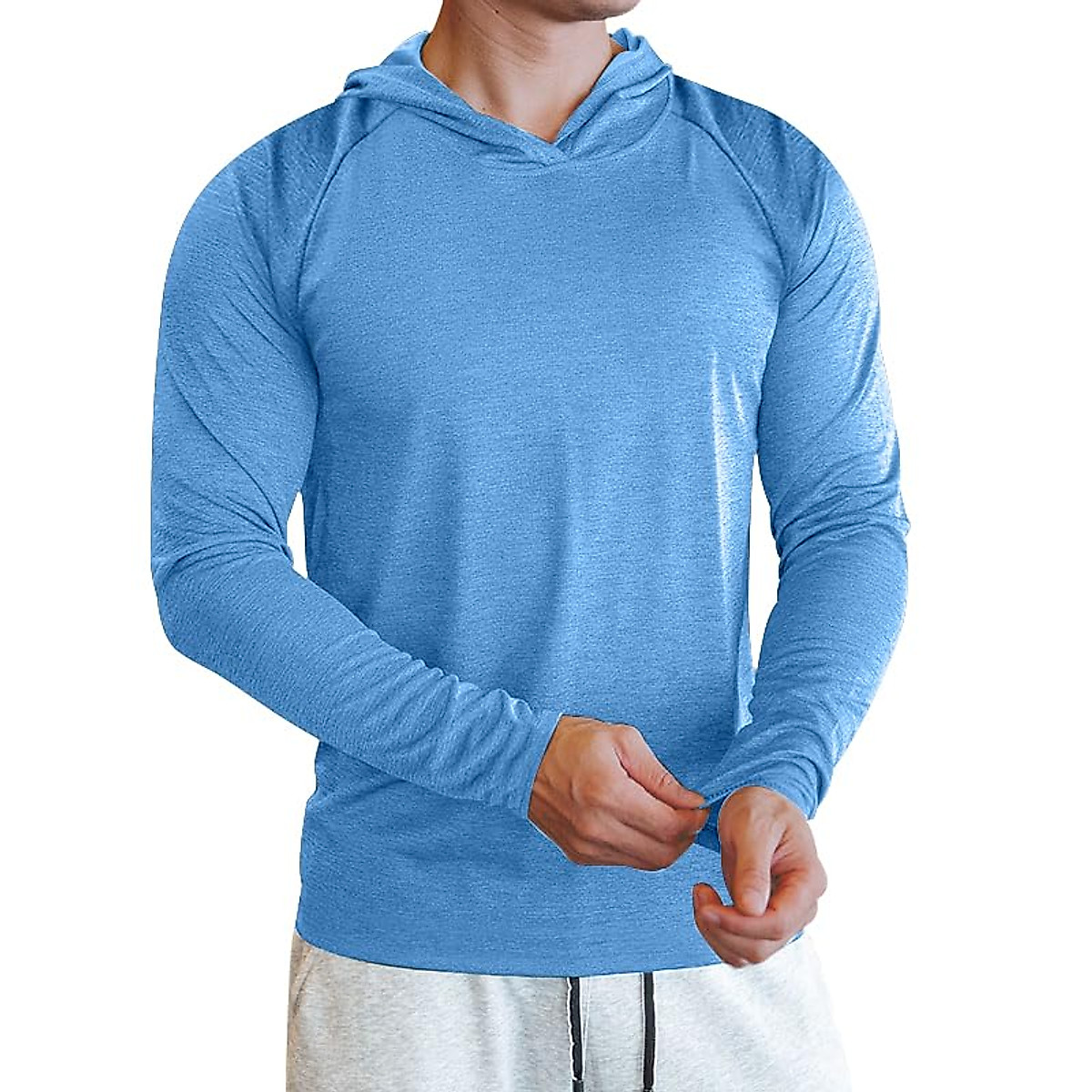 lexiart Men Fashion Athletic Hoodie Workout Pullover Sport Solid Color Sweatshirt Sky Blue