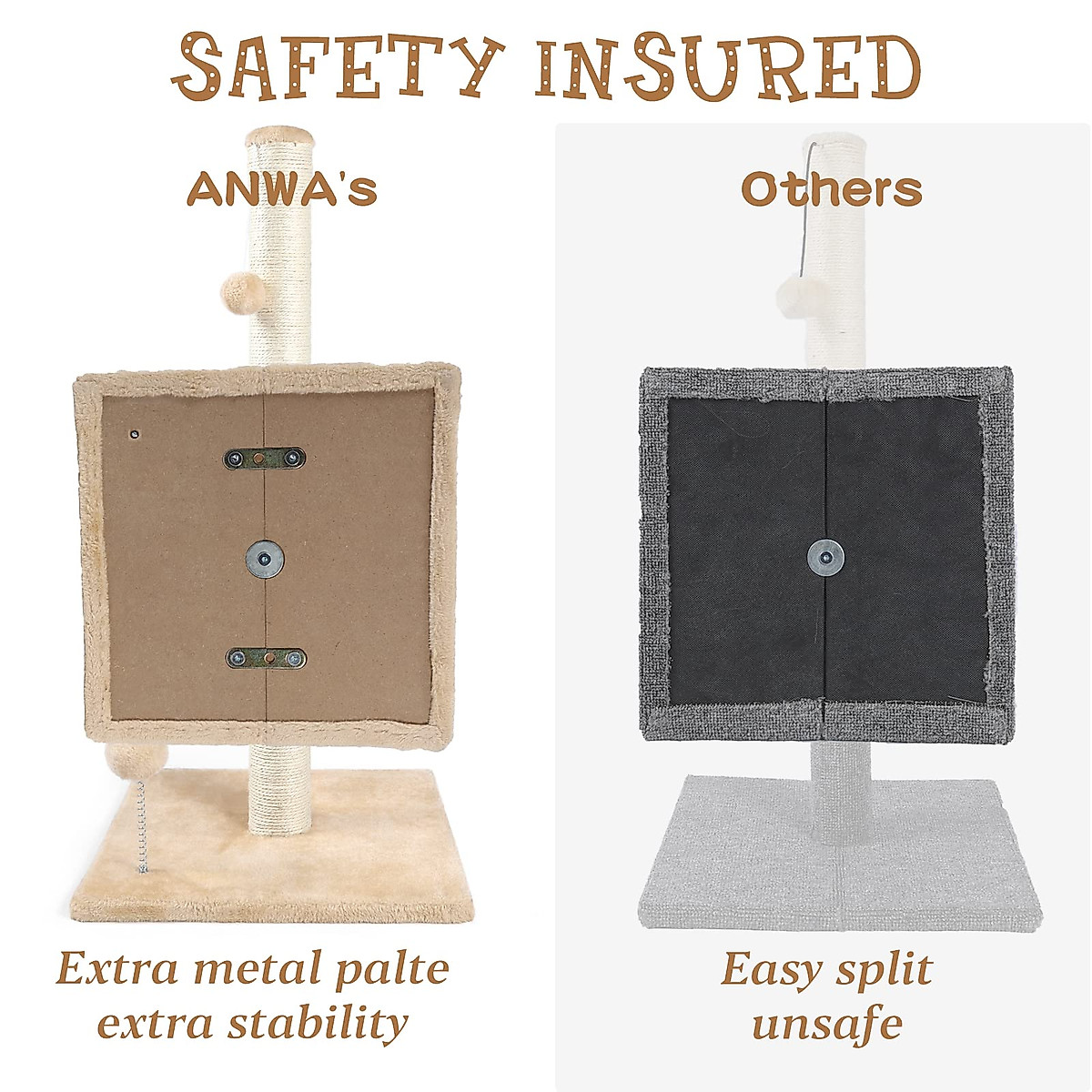 ANWA 32" Tall Cat Scratching Posts for Indoor Cats, 3-in-1 Cat Scratching Post with Plush Toys, Premium Sisal Post for Cats at All Ages with Reinforced Stable Base