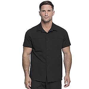 Dickies Dynamix Scrubs for Men, Button Front Collar Shirt with Four-Way Stretch and Moisture Wicking Plus Size DK820, 2XL, Black