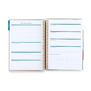 A5 Spiral - Bound Wellness Planner. 3 Months of Planning Pages. Daily Food, Movement, and Self-Care Trackers. Reflection and Celebration Pages. 6 Tabs. Sticker Sheet Included by Erin Condren.
