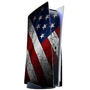 ITS A Skin Skins Compatible with Sony Playstation 5 Console Disc Edition - Protective Decal Overlay Stickers wrap Cover - American Flag Distressed Wave