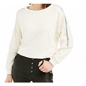 Bar III Womens Cotton Shine Stripe Sweatshirt White L