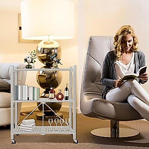 OIDSAX Folding Shelf with Wheels, 3 Shelf Metal Shelving Units, Heavy Duty No Assembly Organizer Shelf for Craft Show,Metal Shelving Unit for Kitchen Living Room