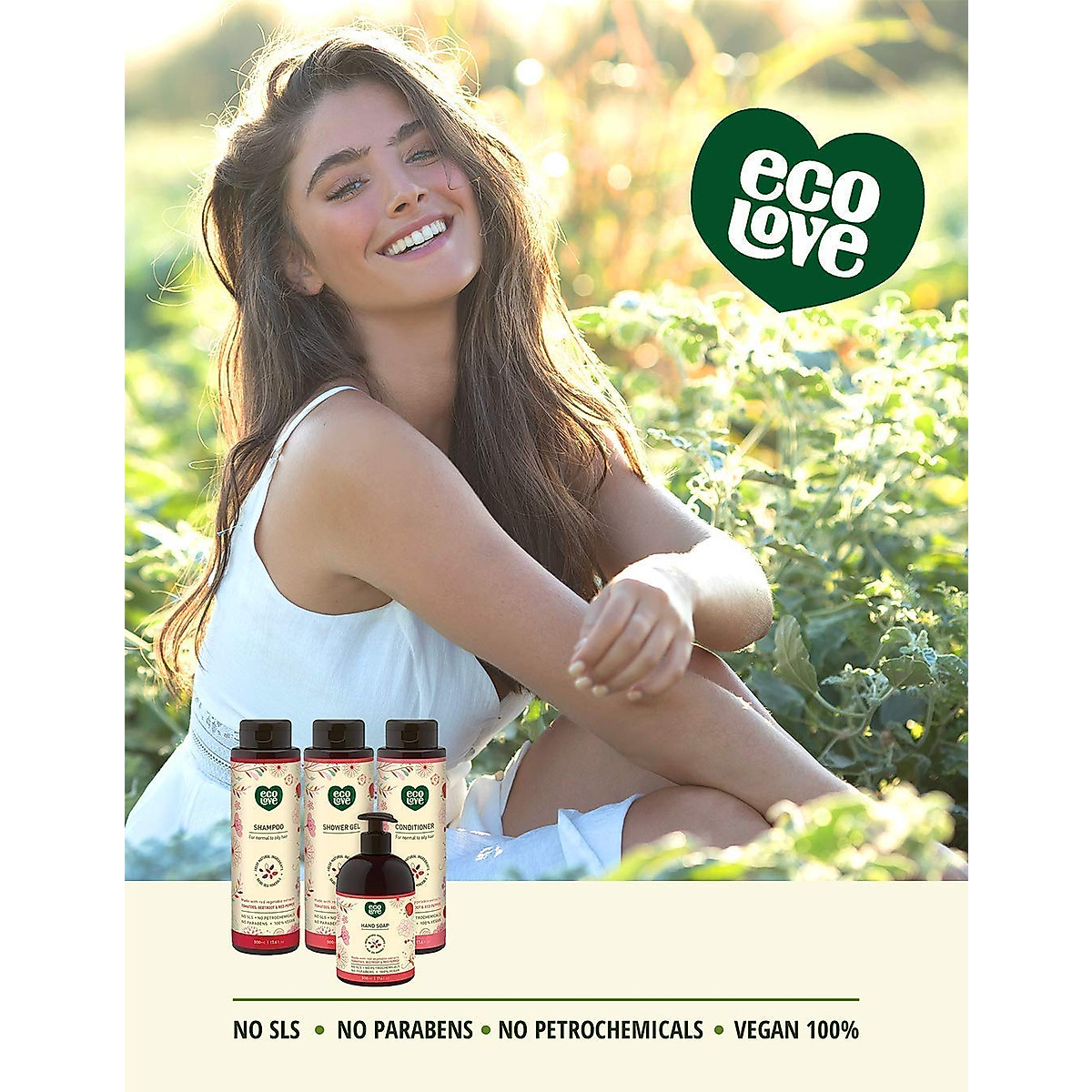 ecoLove – Natural Shampoo for Normal and Oily Hair & Moisturizing Body Wash for Dry Skin - With Organic Tomato and Beet Extract No SLS or Parabens - Vegan and Cruelty-Free, 17.6 oz