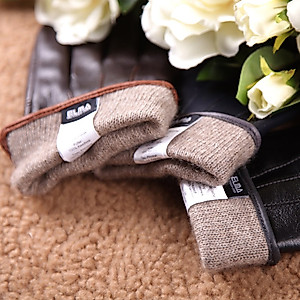 Elma Men Touchscreen Winter Leather Gloves Lining Cashmere (9, Black, EM011NR1)