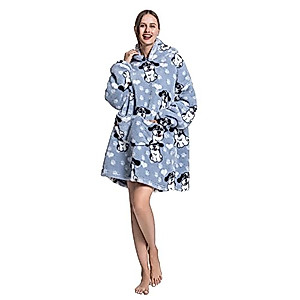 Blanket Hoodie Wearable Oversized Hooded Blanket for Adult Women Men Super Soft Comfortable Warm Flannel Sherpa with Giant Pocket Cute Dogs