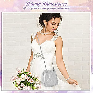 4 Pcs Rhinestone Purse Jewelry Set for Women Silver Wedding Bucket Bag Evening Purse Crossbody Shoulder Bucket Bags Crystal Choker Necklace and Earring Jewelry Set for Prom Party Wedding