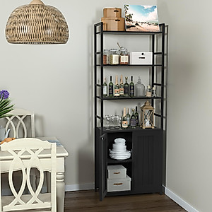 Lazyvan Black Bookshelf with Doors,70" Tall Bookcase with Storage Cabinet,6 Tier Book Shelf for Living Room/Bedroom/Office/Kitchen,70"(H)*26"(L)*11.8"(W)