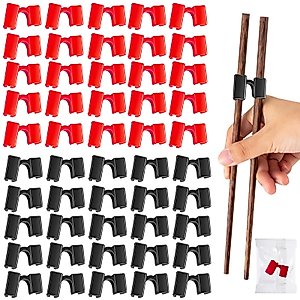 Suttmin 200 Pcs Reusable Chopsticks Helper Multicolor Training Chopsticks Hinges Connector Plastic Practice Chopstick Trainer Chinese Chop Stick Helper for Adult Learner Beginner (Red, Black)
