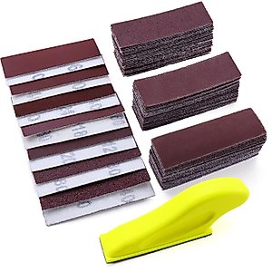 POLIWELL Micro Sanding Tools 3.5” x 1” Detail Sander for Small Projects, Mini Handle Sander Kit+ Sandpaper 40 80 120 180 240 400 600 Grit for Crafts Wood Finishing Tight Narrow Spaces, 120 PCS