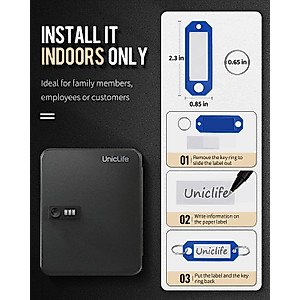 Uniclife 28-Key Steel Key Cabinet with Combination Lock Wall Mounted Key Organizer with Resettable Code Black Digital Security Box with Hooks and Large Key Tag Labels Identifiers in 5 Assorted Colors
