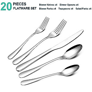 VIVANI 20 Piece Silverware Set Service for 4, Premium Stainless Steel Flatware Set, Superior Dishwasher Safe Cutlery Set, Utensil Sets, Spoons and Forks Set for Home Kitchen (V002)