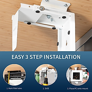 VIVO Adjustable Under Desk and Wall Mount for PC 3.5 - 7.8 inches Wide, Computer Case CPU Holder with Swivel and Secure Locking, White, MOUNT-PC01W