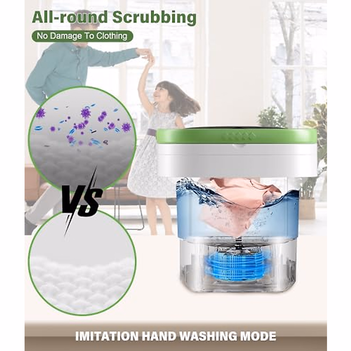 13L Portable Washing Machine, Mini Portable Washer with Spin Dryer, 3 Modes Deep Cleaning for Baby Clothes Socks Underwear or Small Items, small Washing Machine suitable for Apartment,RV Travel Green