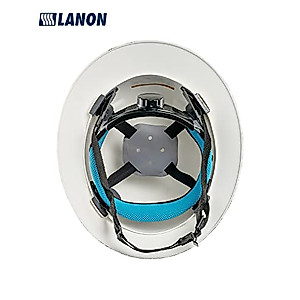 LANON Full Brim Hard Hat, OSHA Construction Work Approved, Blue Pattern Design, FRP Safety Helmet with 4 Point Adjustable Ratchet Suspension, Class C