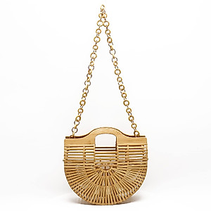 Miuco Bamboo Tote Bags Top Handle Handmade Handbags Beach Purses With Chain