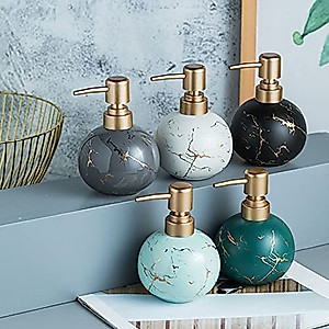 White Refillable Soap Dispenser for Kitchen Sink,Small Gold Ceramic Lotion Pump Bottle for Bathroom Countertop Sink, Round Hand Soap Dispenser Bottle with Golden Stripe for Laundry Shower Liquid